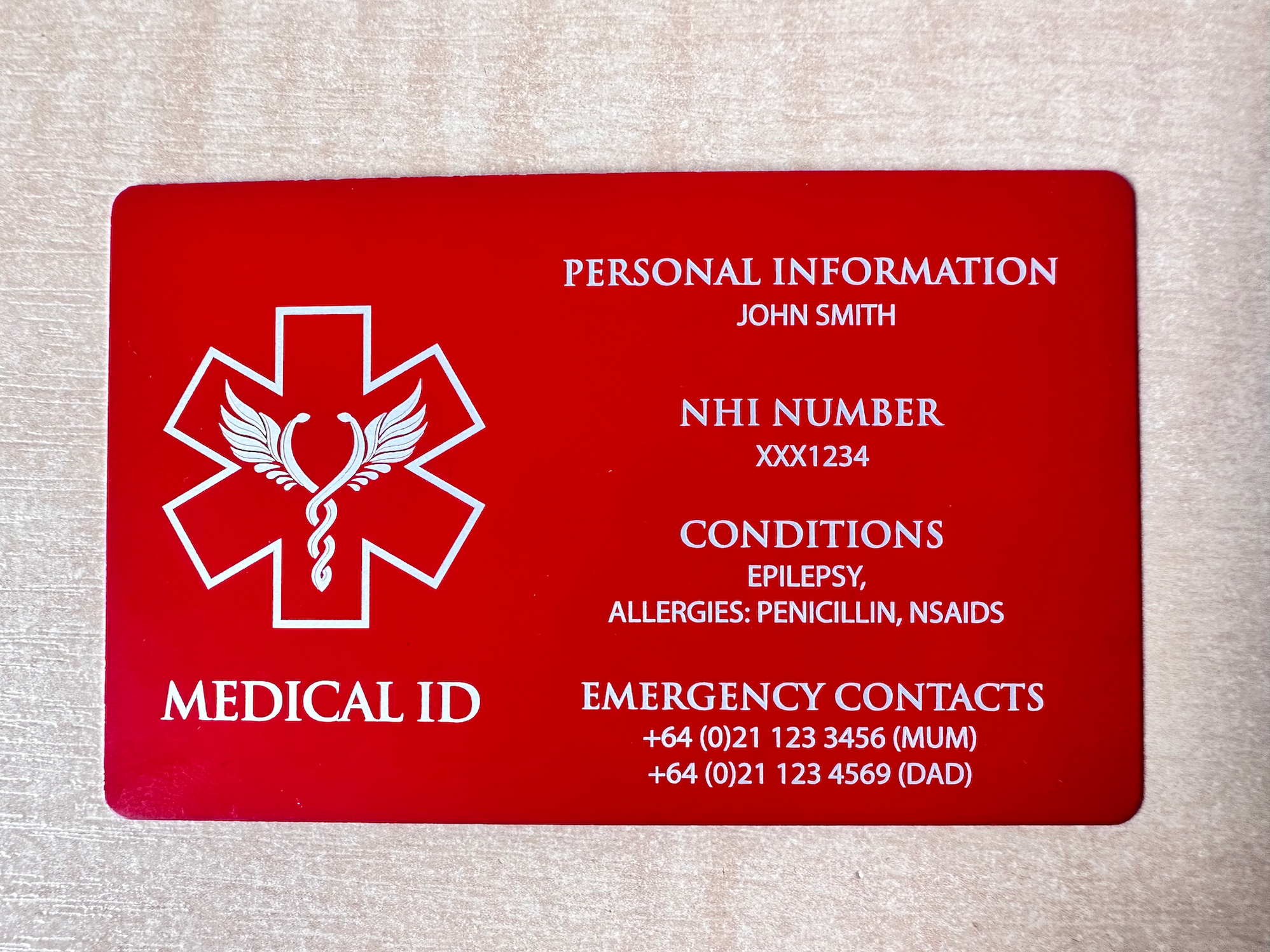 Medical ID Wallet Card — My Identity - Medical ID Jewellery